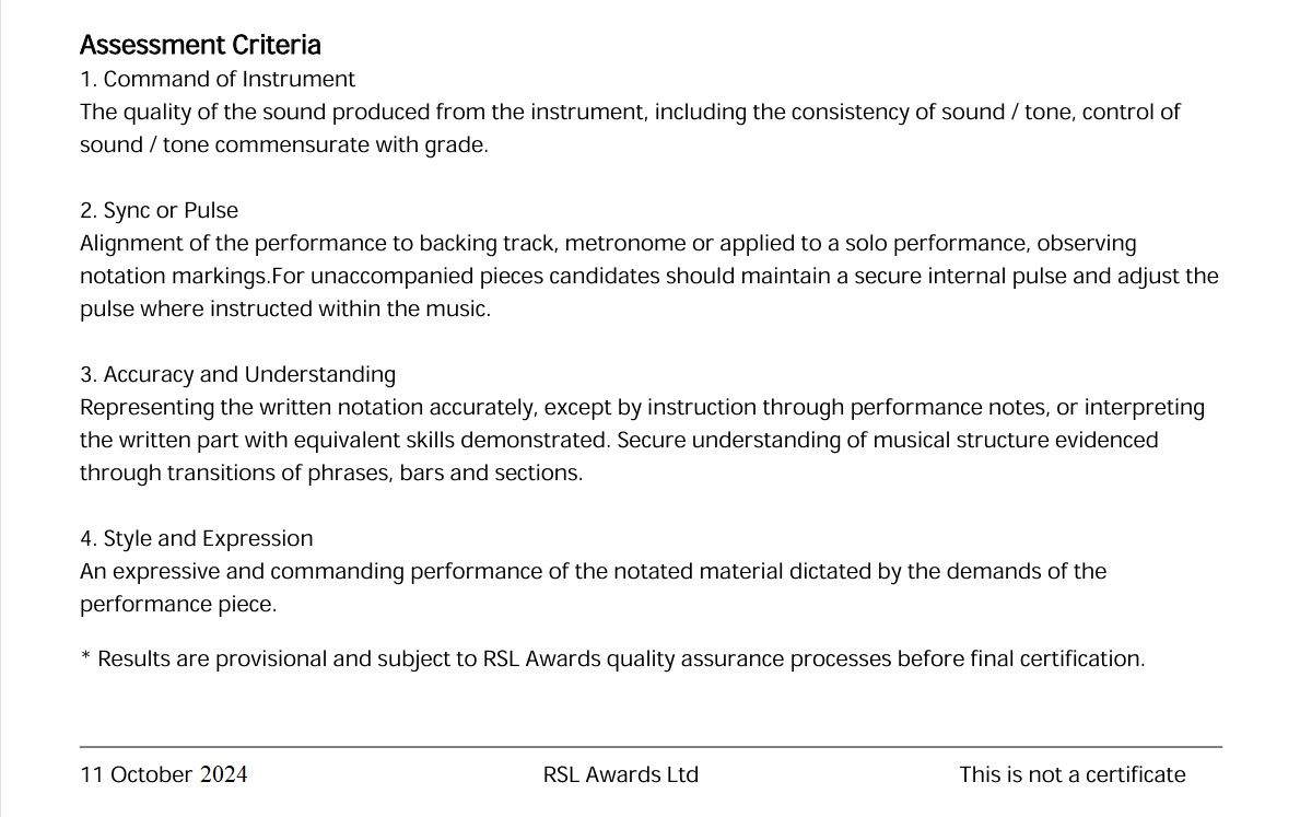 Rockschool (RSL) Debut guitar exam – Video Graded Certificate Report ...